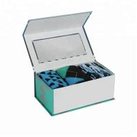 China Custom Magnetic Close Paper Gift Box 3 Set Socks Packaging with Clear PVC Window for Christmas for sale