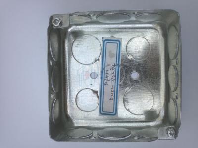 China TOPELE 4 Inch Galvanized Steel Square Electrical Conduit Box 1-1/2 Inch Deep with 1/2 and 3/4 Inch KO for sale