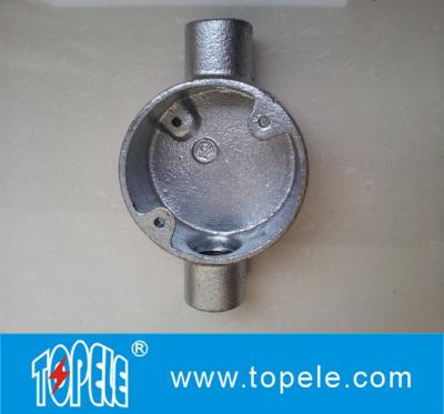 China BS4568 Two Way Malleable Iron Circular Electrical Junction Box - 60.3mm Diameter × 25.4mm Deep Through Way Design for sale