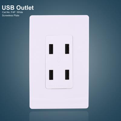 China TOPELE White 4 USB Ports GFCI Receptacle Outlet with 4.2A Total Output and Screwless Plate for 110-250V Systems for sale
