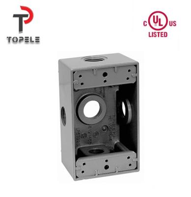 China UL Listed Weatherproof Aluminum One Gang Outlet Box Gray 1/2 3/4 Inch Knockouts for sale