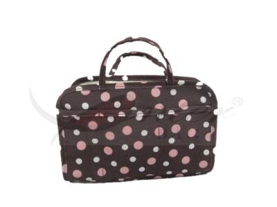 China Easy Carry Brown Travel Cosmetic Bags Dot Printing OEM / ODM Acceptable for sale