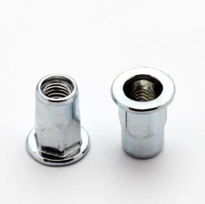 China Yellow Zinc Carbon Steel M6 Flat Round Head Half Hex Rivet Nut for Internal and External Use for sale