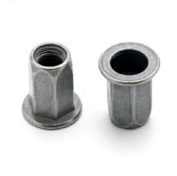 China Yellow Zinc Carbon Steel M6 Flat Round Head Half Hex Rivet Nut for Internal and External Use for sale