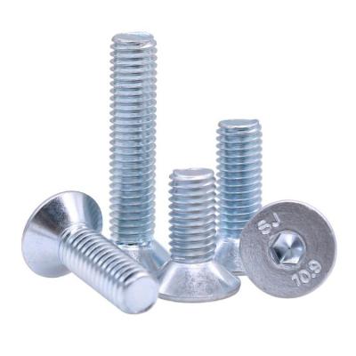 China DIN7991 CSK Flat Head Hex Socket Bolt Screw M6x20 White Blue Zinc Plated for sale