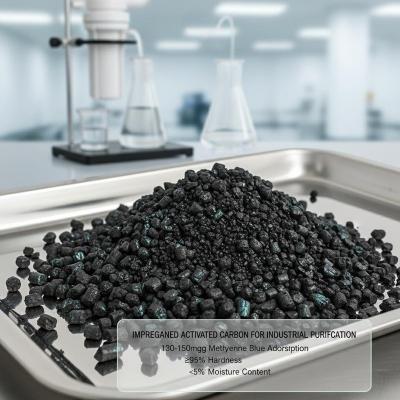 China Impregnated Activated Carbon with 130-150mg/g Methylene Blue Adsorption, ≥95% Hardness, and Less Than 5% Moisture Content for Industrial Purification for sale