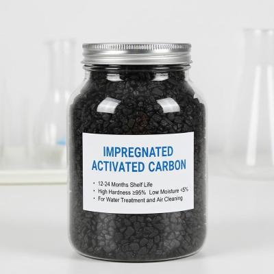 China Impregnated Activated Carbon with 12-24 Months Shelf Life High Hardness ≥95% and Low Moisture <5% for Water Treatment and Air Cleaning for sale