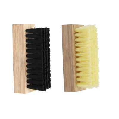 China Wood Handle Shoe Cleaning Brush 9.2cm with Soft Pig Hair and Medium Plastic Hair for Sneakers for sale