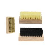 China Wood Handle Shoe Cleaning Brush 9.2cm with Soft Pig Hair and Medium Plastic Hair for Sneakers for sale