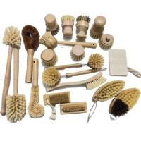 China Natural Sisal Bristles Wood Bathroom Scrub Brush Bamboo Toilet Cleaning Brush 34.5x6.5cm for sale