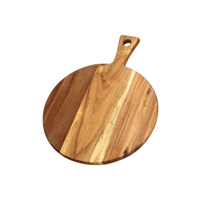 China 12x8 Inch Acacia Wood Round Cutting Board with Handle for Meat Bread Countertop for sale