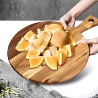 China 12x8 Inch Acacia Wood Round Cutting Board with Handle for Meat Bread Countertop for sale