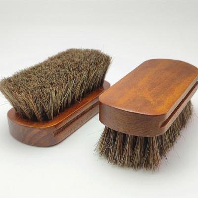 China Custom Logo Wooden Handle Horsehair Shoe Cleaning Brush 10.7x5cm for Leather Care for sale