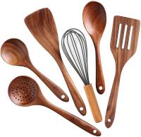 China Kitchen Teak Wood Cooking Utensils Set Non Stick for sale