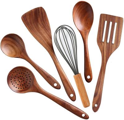China Kitchen Teak Wood Cooking Utensils Set Non Stick for sale