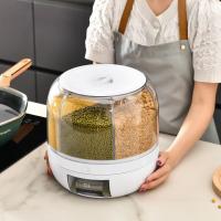 China 6 Grid Rotating Dry Food Storage Container 3L Rice Grain Dispenser PP ABS for sale