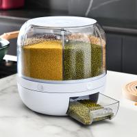 China 6 Grid Rotating Dry Food Storage Container 3L Rice Grain Dispenser PP ABS for sale