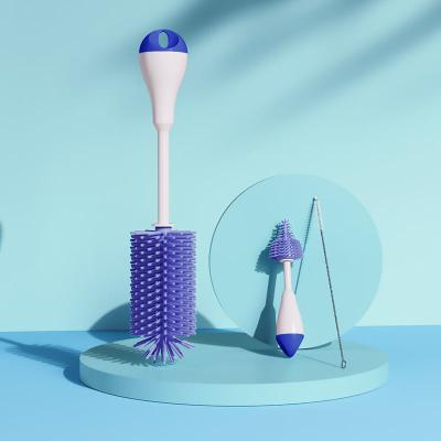 China 3 in 1 Straight Hilt Rotary Silicone Cleaning Brush Set for Baby Bottle Nipple Straw 270mm for sale