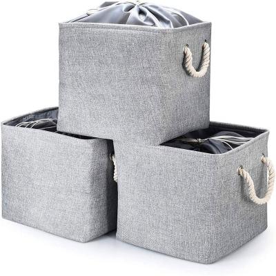 China Collapsible Linen Storage Basket 11.8x11.8x11.8 Inch with Cotton Rope Handles for Toys for sale