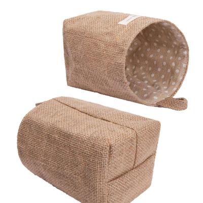 China 4 Pack Cotton Linen Wall Hanging Storage Bags Foldable 10x10x13.5cm with Hooks for sale
