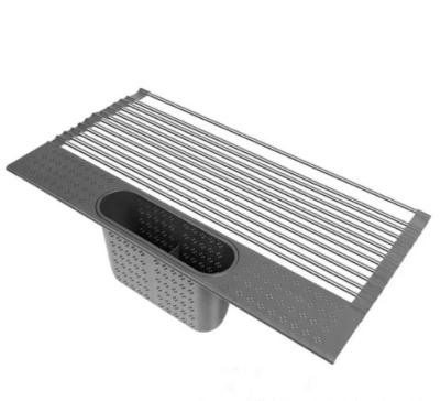 China Over the Sink Roll Up Dish Drying Rack Stainless Steel Kitchen with Utensil Holder 550F Heat Resistant for sale