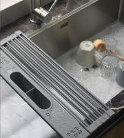 China Over the Sink Roll Up Dish Drying Rack Stainless Steel Kitchen with Utensil Holder 550F Heat Resistant for sale