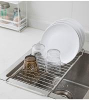 China Ss 304 Kitchen Sink Rack Telescopic Drain Rack Storage Soap Sponge Dishes Holder for sale