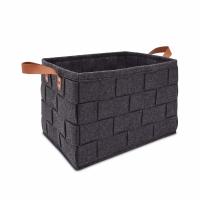 China REACH Certified Grey Felt Storage Basket 33x23x20cm with PU Handle for Home Organization for sale