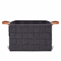 China REACH Certified Grey Felt Storage Basket 33x23x20cm with PU Handle for Home Organization for sale