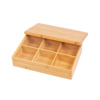 China Natural Bamboo Tea Bag Storage Organizer 6 Compartments 32.5x22.1x7.7cm with Wooden Lid for sale