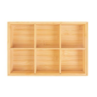 China Natural Bamboo Tea Bag Storage Organizer 6 Compartments 32.5x22.1x7.7cm with Wooden Lid for sale