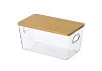 China Clear PET Plastic Storage Bin 11x6 Inch with Natural Bamboo Lid Anti Bacteria for sale