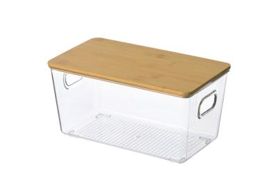 China Clear PET Plastic Storage Bin 11x6 Inch with Natural Bamboo Lid Anti Bacteria for sale