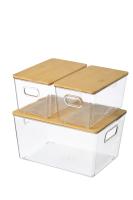 China Clear PET Plastic Storage Bin 11x6 Inch with Natural Bamboo Lid Anti Bacteria for sale