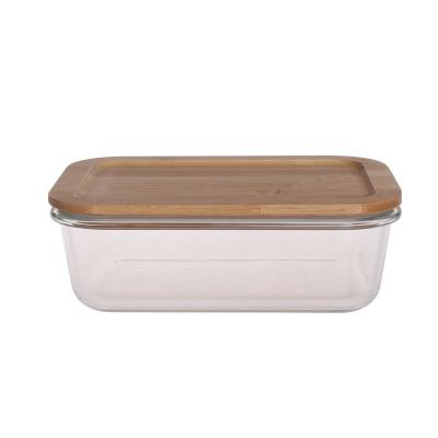 China Eco Friendly Spillproof Glass Food Storage Box with Bamboo Lid 1200ml for sale