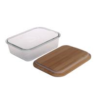 China Eco Friendly Spillproof Glass Food Storage Box with Bamboo Lid 1200ml for sale