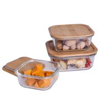China Eco Friendly Spillproof Glass Food Storage Box with Bamboo Lid 1200ml for sale