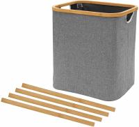 China Nordic Simplicity Canvas Rectangular Bamboo Hamper / Laundry Organizer 17.5x15.75x13'' for sale