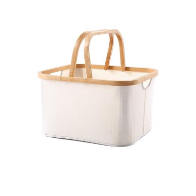 China Bamboo Linen Laundry Hamper Basket 40.5x33x23cm with Dual Handles and Detachable Brackets for sale