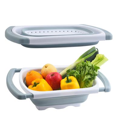China Rectangle 26x38.5cm Silicone Folding Drain Basket Fruit Vegetable Washing for sale