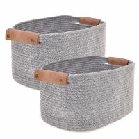 China Decorative Containers KingWell Handwoven Storage Basket With Leather Handles for sale