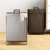 China Folding 60L Dirty Laundry Hamper Light Steel Frame Oxford Clothes Storage Basket for sale