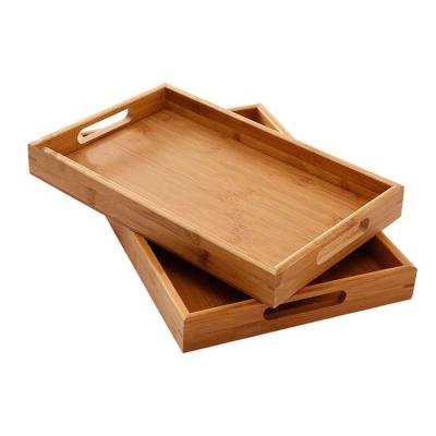 China Natural Bamboo Wooden Serving Tray 35x22cm Ergonomic Grip Handles Kitchen Storage for sale