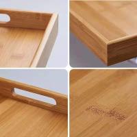 China Natural Bamboo Wooden Serving Tray 35x22cm Ergonomic Grip Handles Kitchen Storage for sale