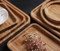 China Renewable Bamboo Rectangular Tray , Natural Wooden Food Plate Raised Edge Design for sale