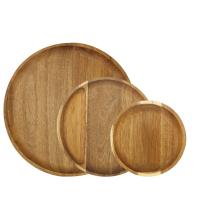 China Custom Bamboo Acacia Wood Serving Tray Round Anti-Fall Plate 30cm for sale