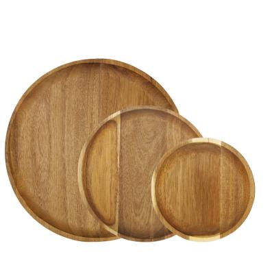 China Custom Bamboo Acacia Wood Serving Tray Round Anti-Fall Plate 30cm for sale