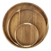 China Custom Bamboo Acacia Wood Serving Tray Round Anti-Fall Plate 30cm for sale