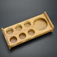 China 7 Hole Bamboo Paddle Shot Glass Holder Wine Cup Serving Tray with Handle 6 Glasses for sale