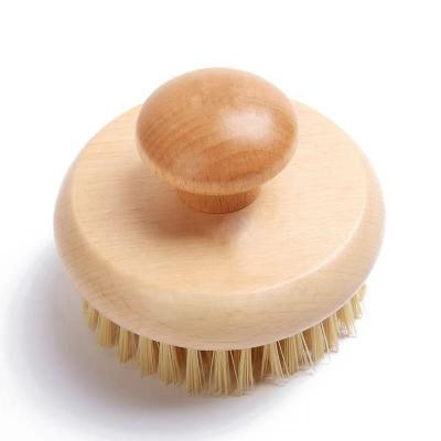 China Natural Bristle Exfoliating Bath Brush Round Wooden Body Massager 10x10x8cm for sale